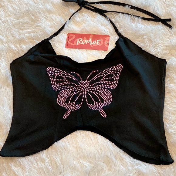Tops | Sale Rhinestone Butterfly Halter Top | Poshmark